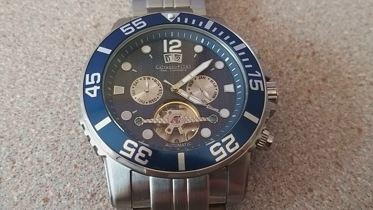 Calvaneo Sea Command Blue Automatic watch Hands-On. - YouTube