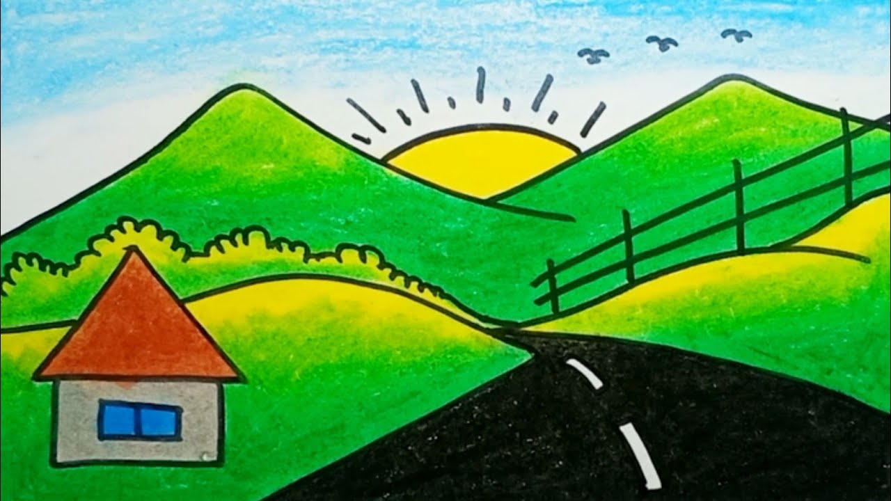 How To Draw Mountain Scenery Easy Step By Step |Drawing Mountain ...