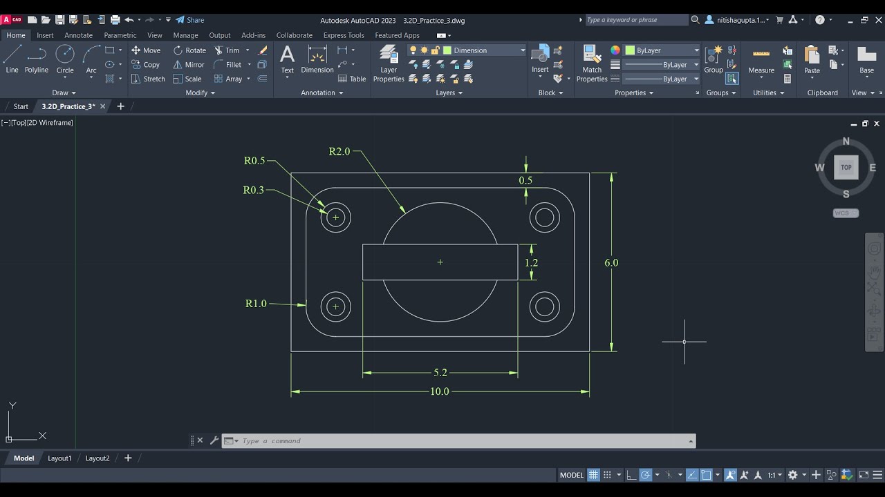 AutoCAD Practice Problem - 3 - YouTube