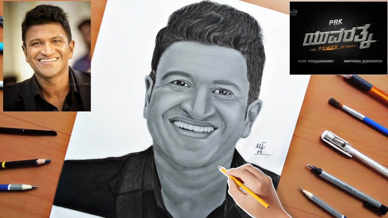 Yuvarathna teaser Puneeth rajkumar realistic pencil sketch drawing ...