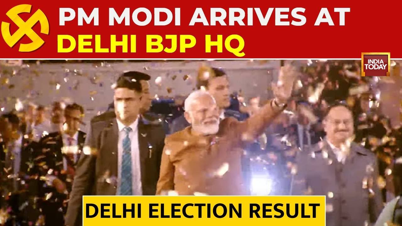 PM Modi Arrives At Delhi BJP Headquarters After Historic Win In Delhi ...