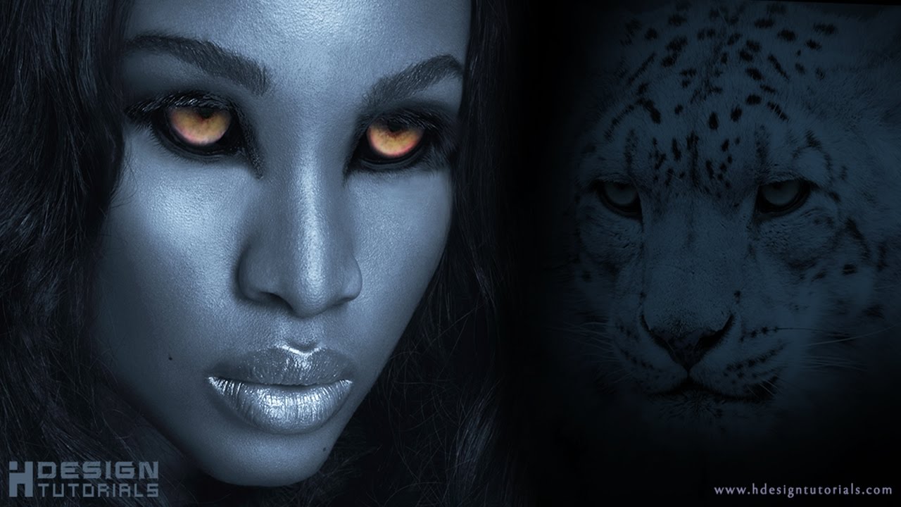 blending eyes of tiger on female face in photoshop - YouTube