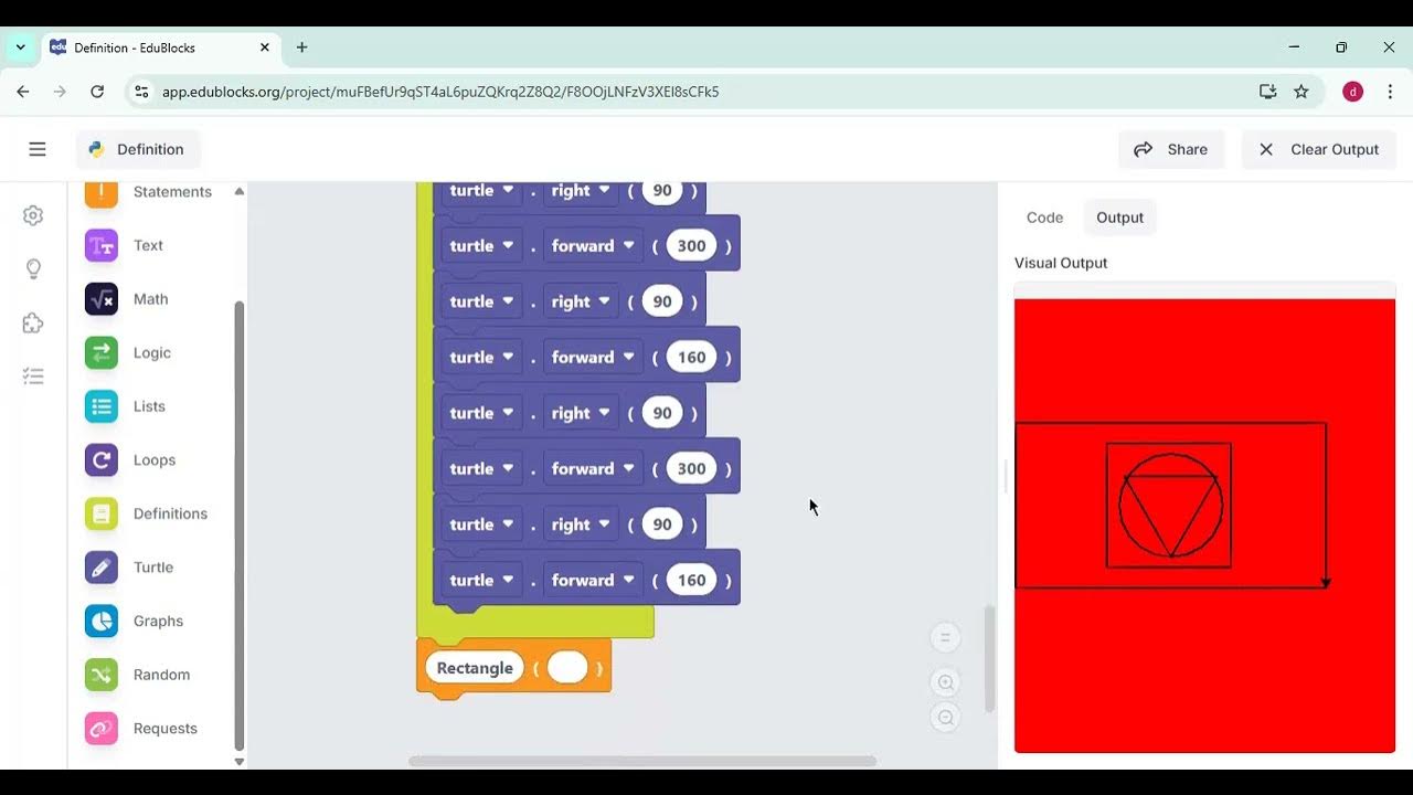 Using definition drawing shapes in python edubocks - YouTube