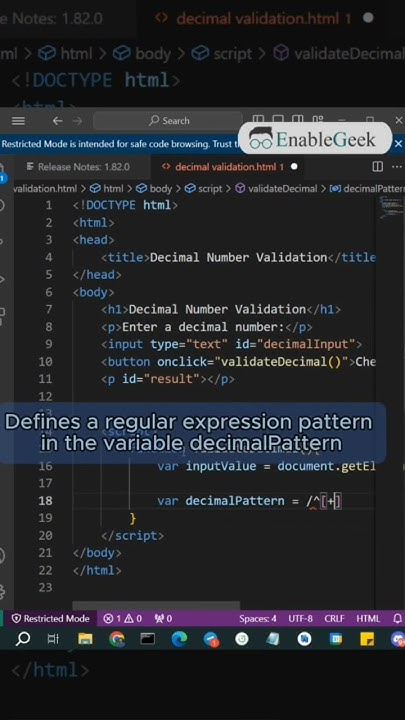 Decimal Validation In Js Involves Verifying Decimal Number Coding Javascripttutorial Code