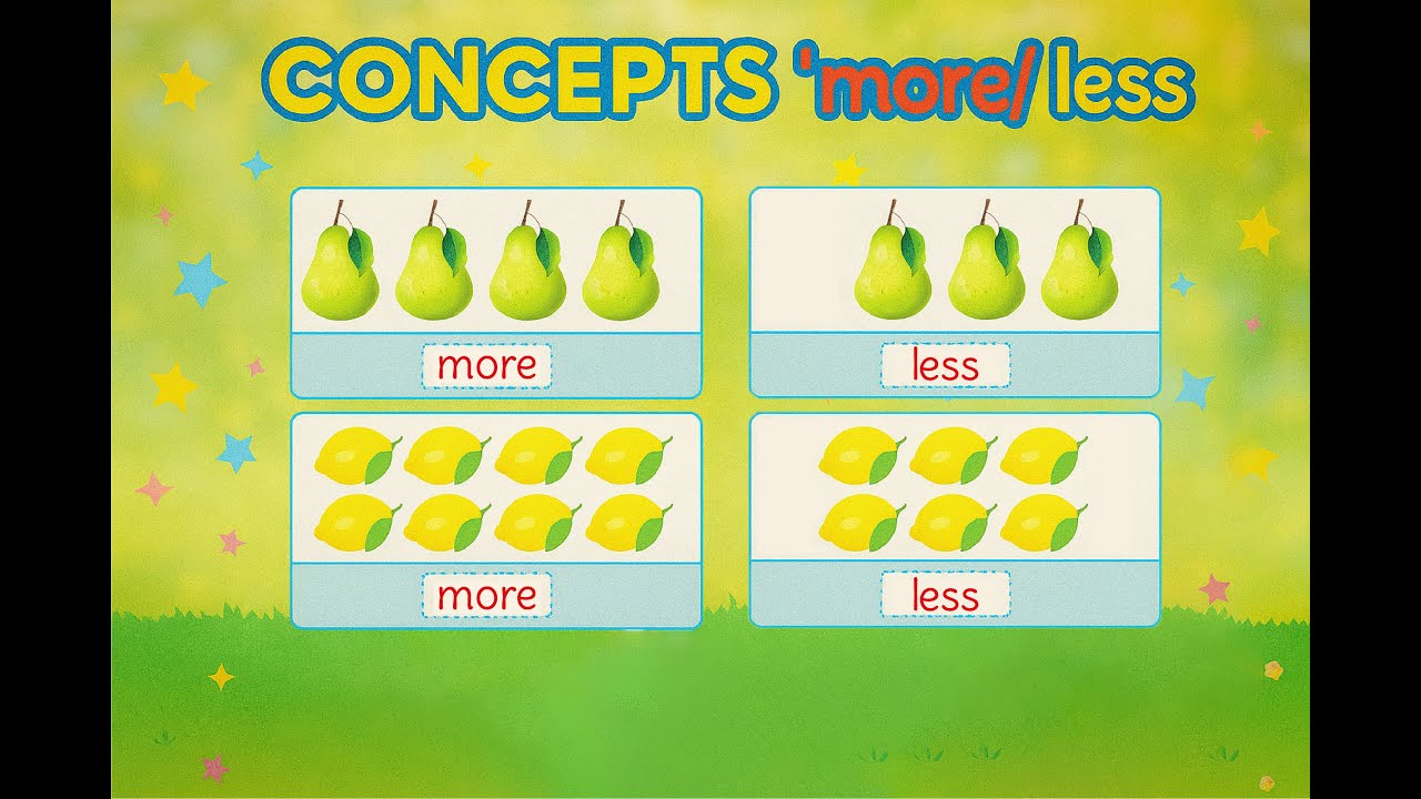 Concepts "MORE / LESS" | Learn Counting | Kindergarten Math Book | Page ...