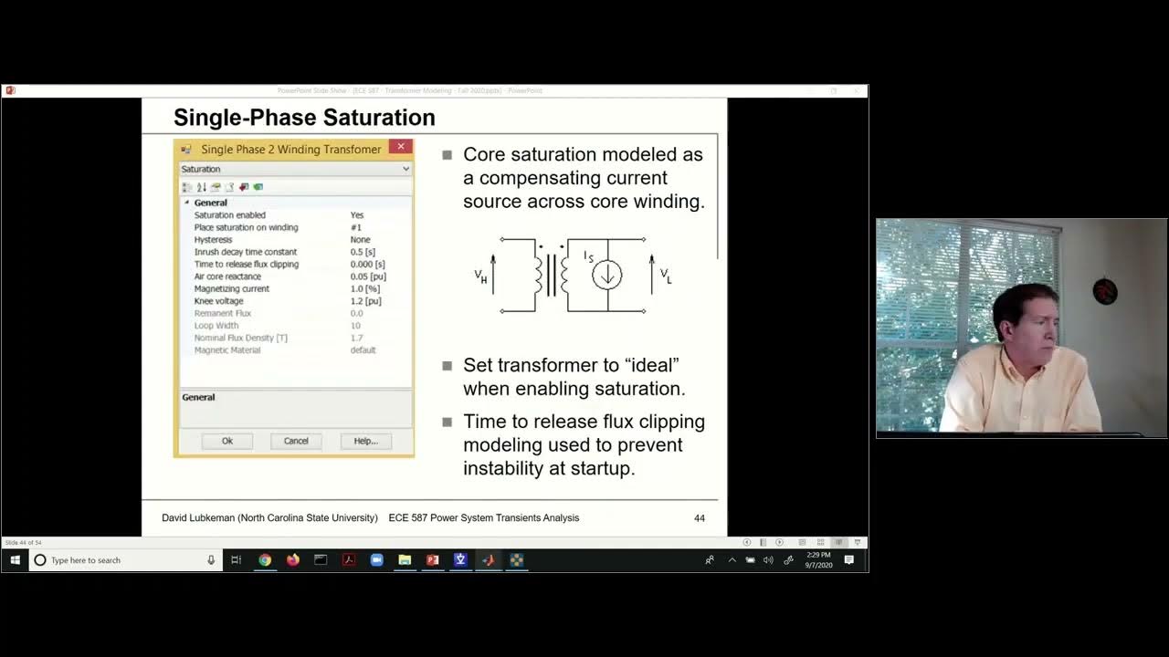 Lecture 8c: Transformer Modeling PSCAD & Simulink - Power System Transients Fall 2020 - Lubkeman ...