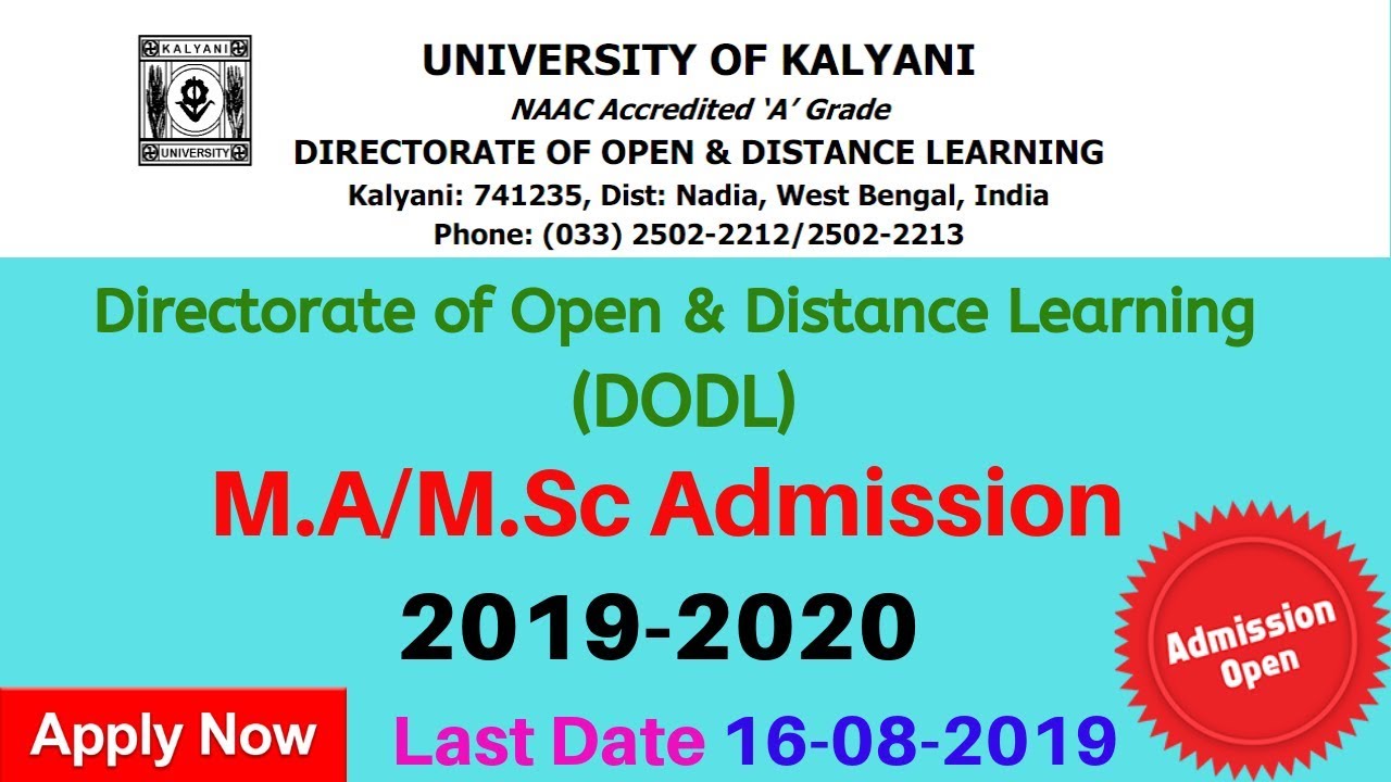 DODL Kalyani University M.A/M.Sc Admission 2019 2020 by Learn to Help ...