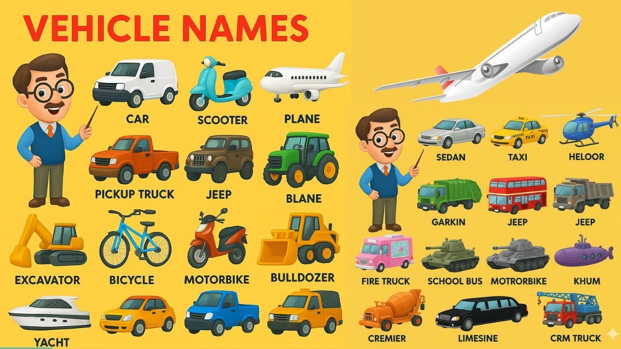 Vehicles Names in English | Types of Vehicles | Mode of Transport for ...