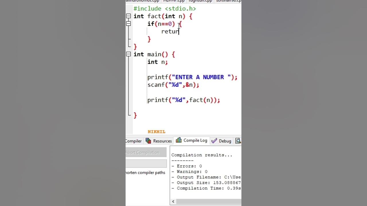 Factorial of any Numbers using Recursion #programming #coding #shorts - YouTube