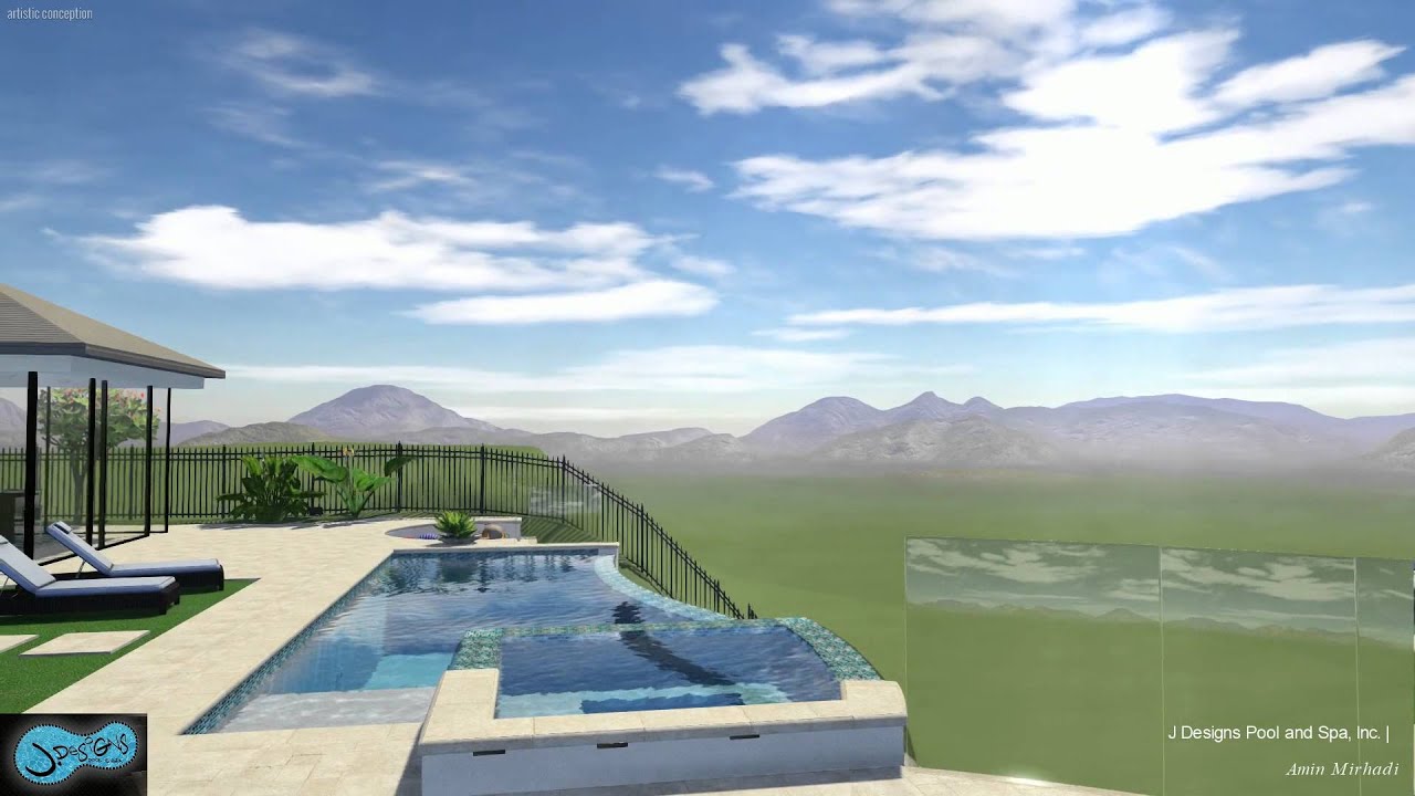 Infinity Pool and Spa with deck on hillside - YouTube