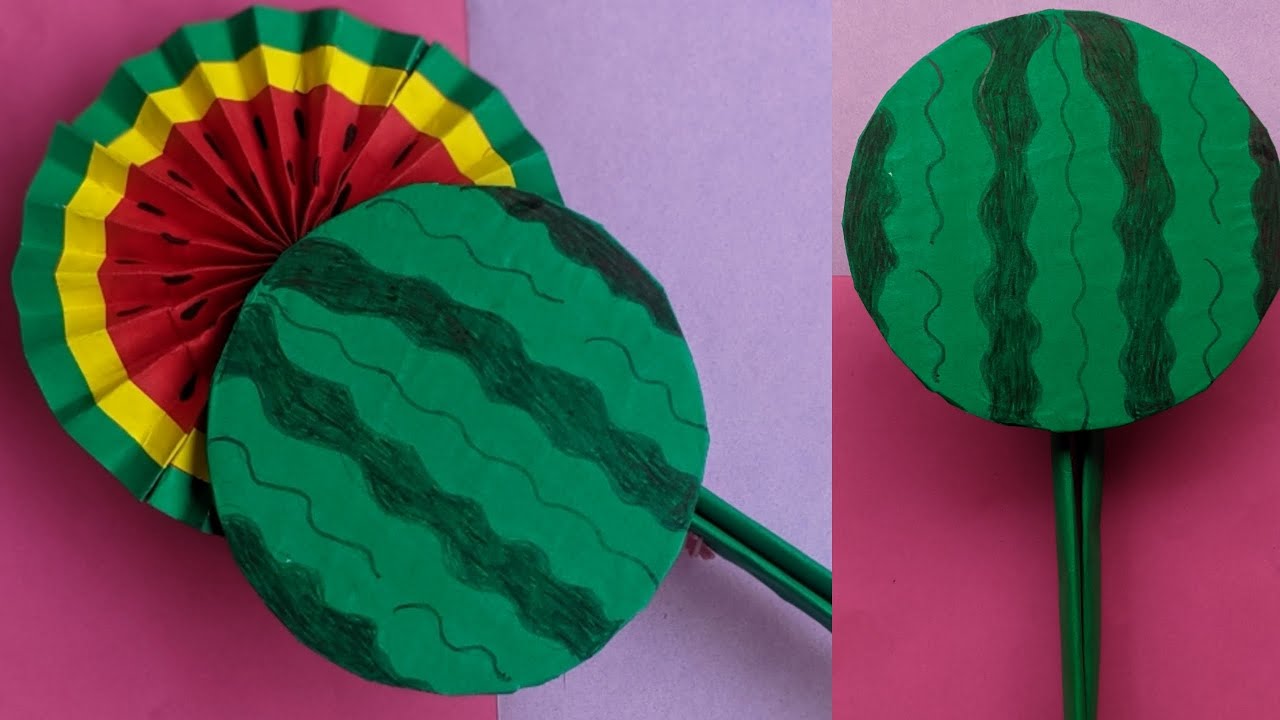 cute paper pop up fan | DIY watermelon Hand Fan | how to make a paper ...