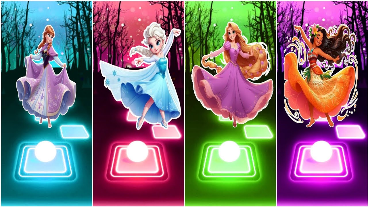 Dancing frozen #Anna vs Elsa vs Moana vs Rupanzel #tilehop - YouTube