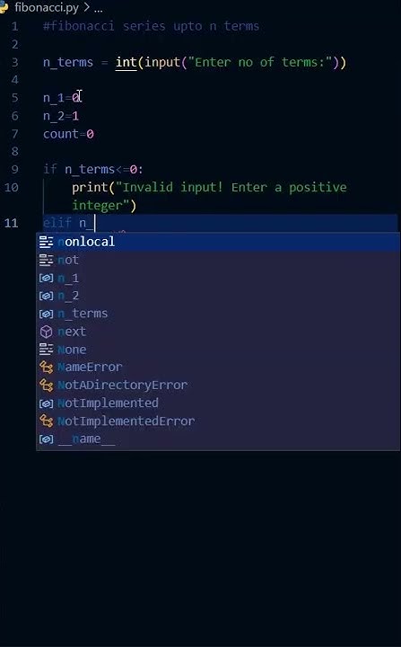 python program to print fibonacci series -python coding #shorts #coding ...