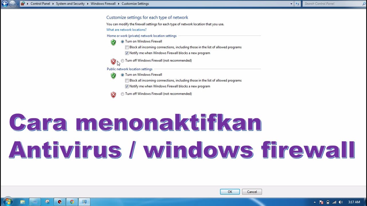 cara menonaktifkan firewall dan antivirus di laptop - YouTube