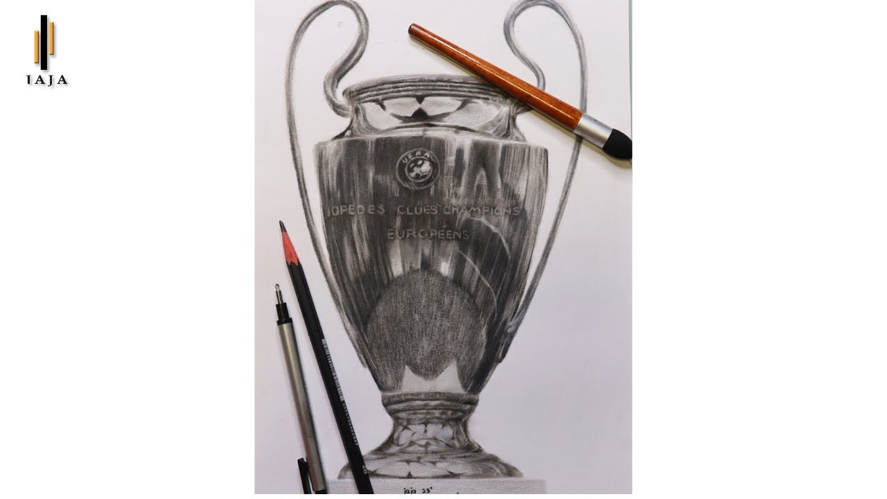 Simple charcoal drawing of the UEFA Champions League trophy. | Easy ...