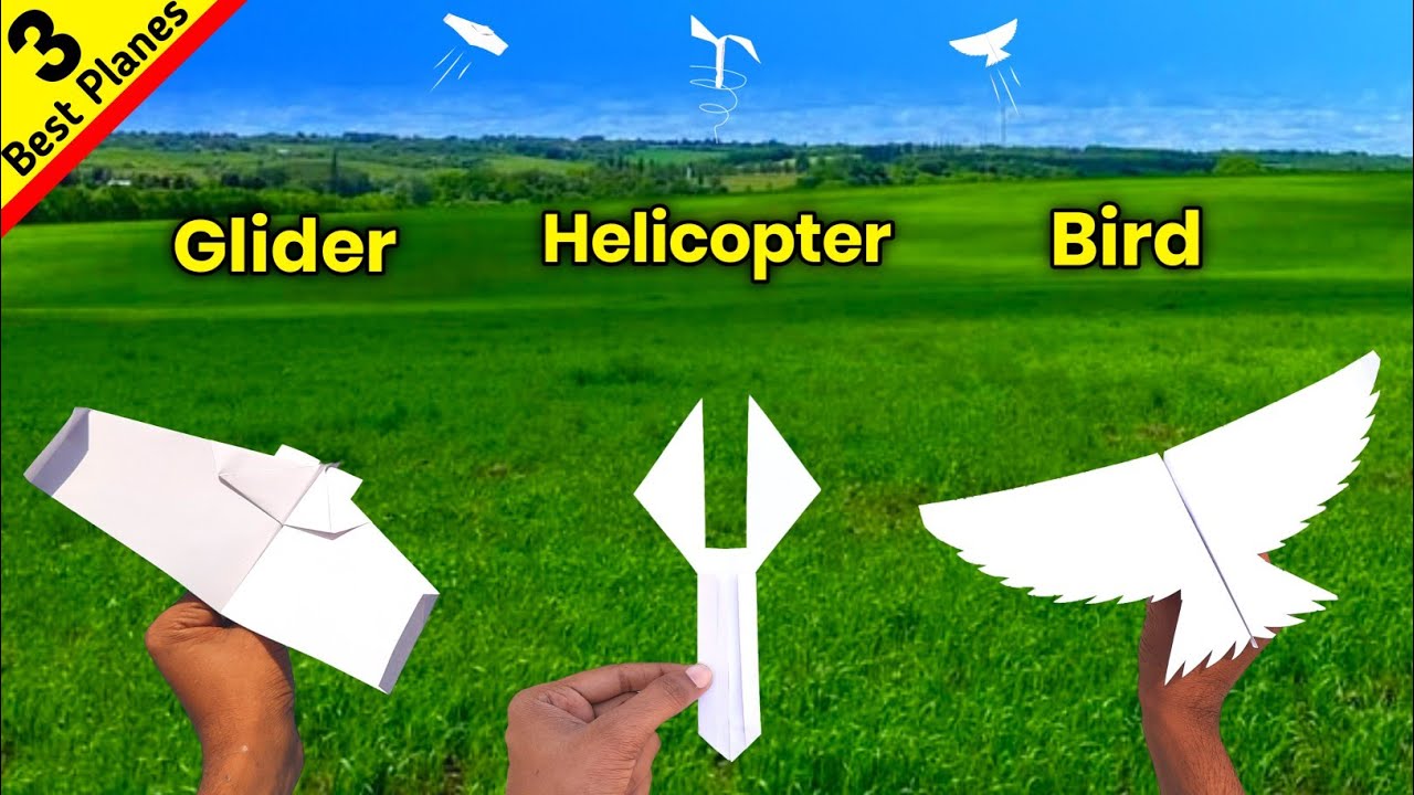 3 Amazing paper glider , how to make paper bird plane , homemade flying ...