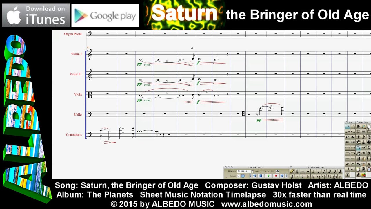 Sheet Music Notation Time Lapse. ALBEDO The Planets. Saturn, the ...
