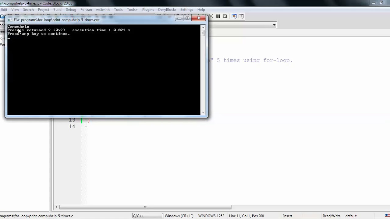 07 How To Print Compuhelp 5 Times Using For Loop In C C Program Tutorials 3313