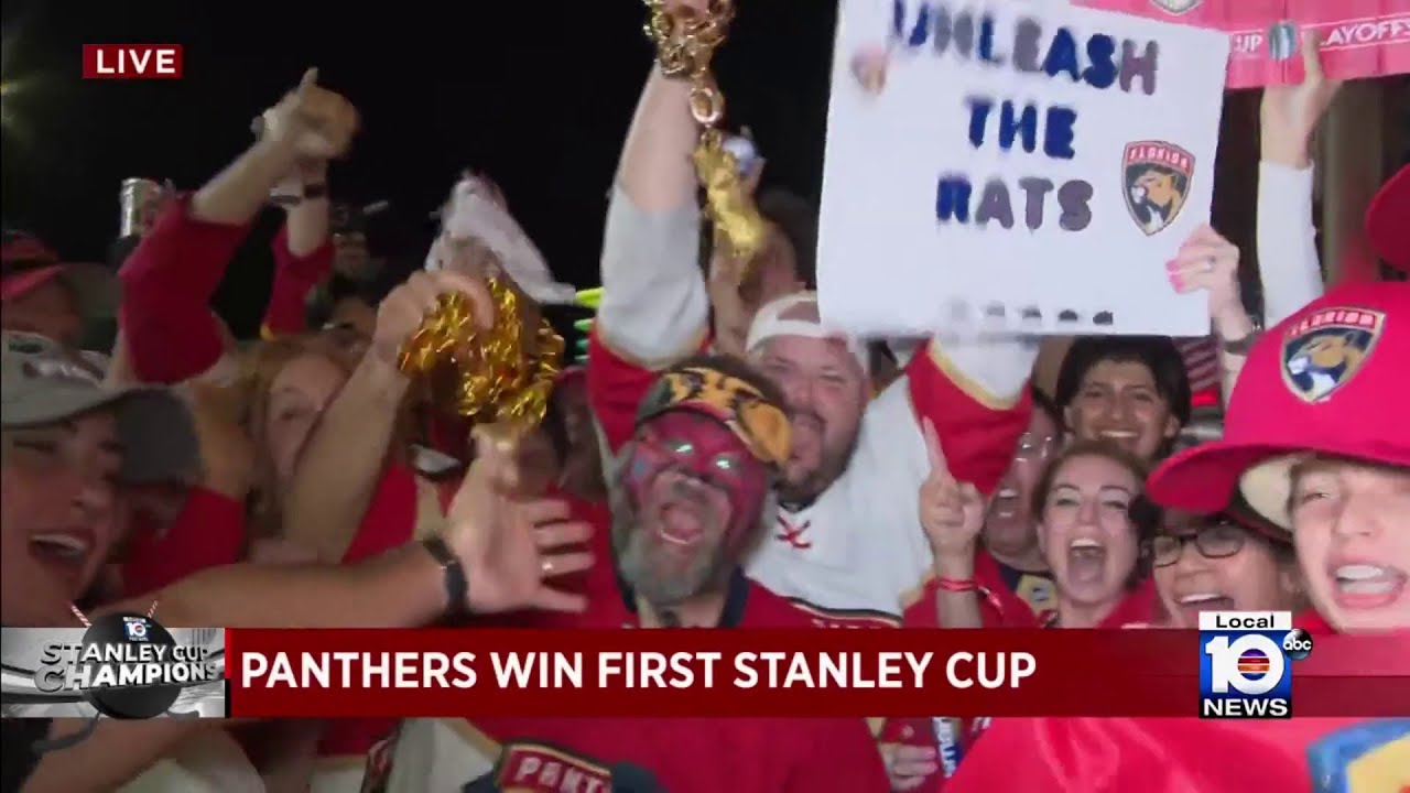 Panthers fans celebrate Stanley Cup victory outside Amerant Bank Arena ...