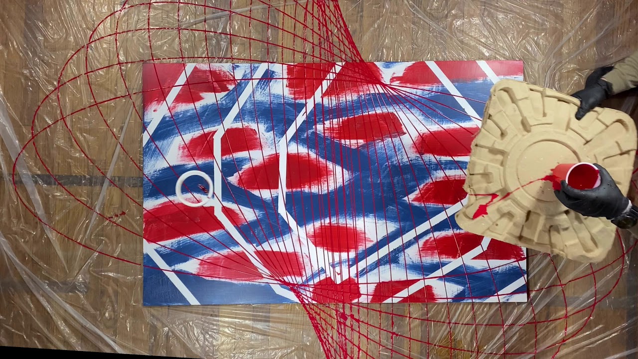 ABSTRACT ACRYLIC POUR PENDULUM PAINTING - TRIPLE PENDULUM RED WHITE AND ...