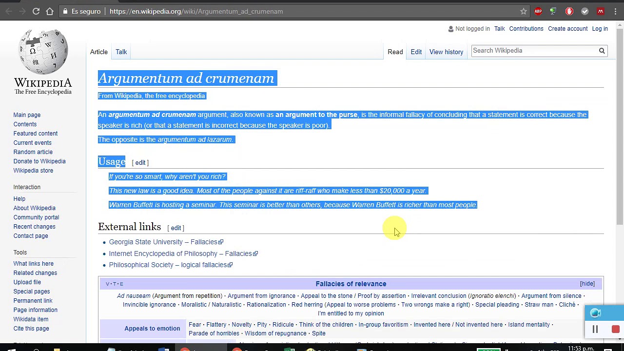 Falacias # 5 Argumento ad crumenam & Argumentum ad crumenam Wikipedia ...