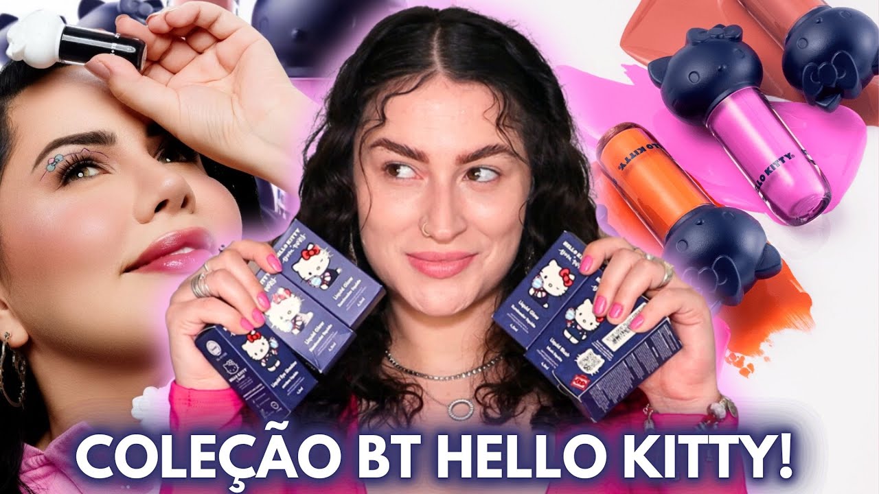 COLEÇÃO BT HELLO KITTY - SWATCHES E MAQUIAGEM COMPLETA! - YouTube