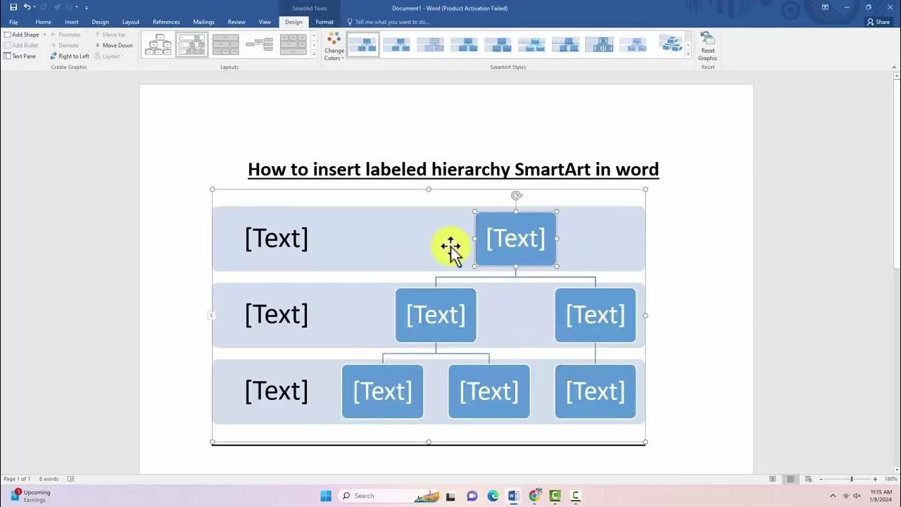 How to insert labeled hierarchy SmartArt in word - YouTube