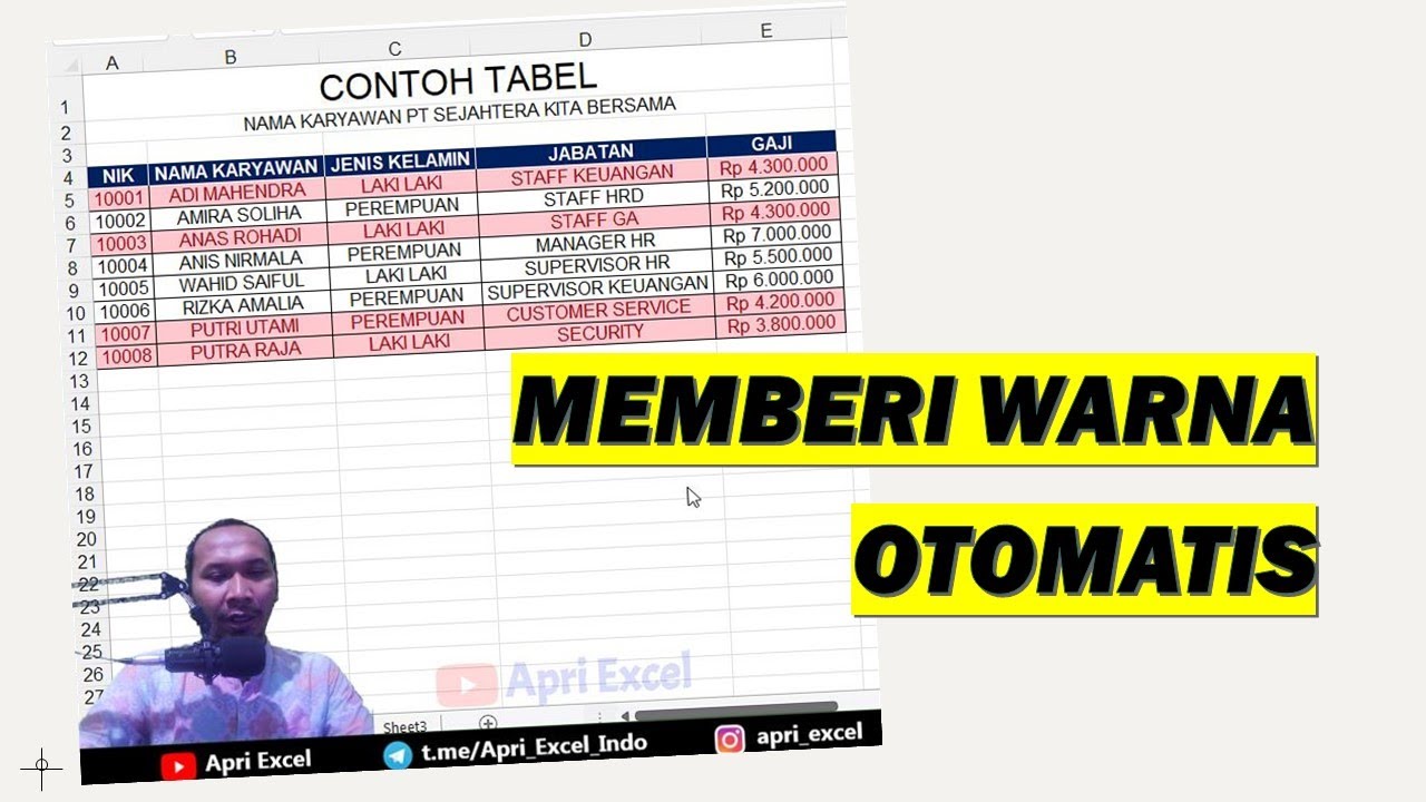 warna otomatis pada tabel excel dengan kriteria - YouTube