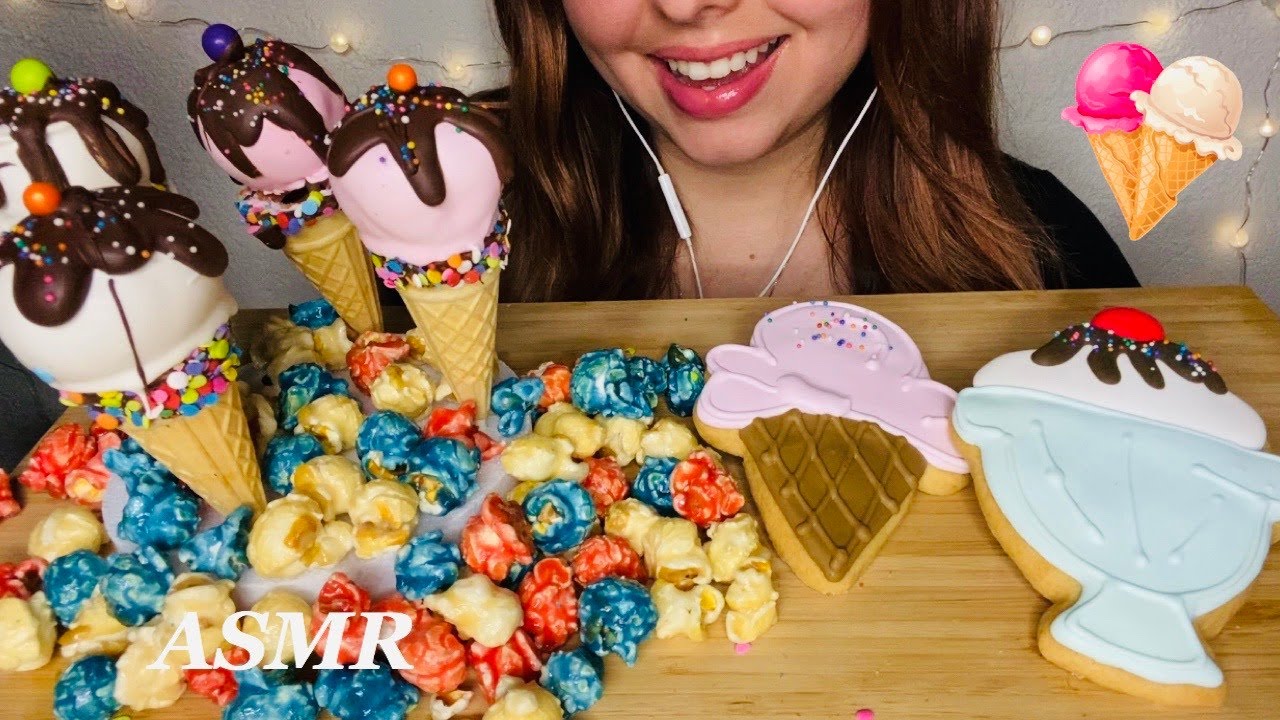 ASMR ICE CREAM CAKE POPS, ICE CREAM COOKIES & CARAMEL POPCORN ...
