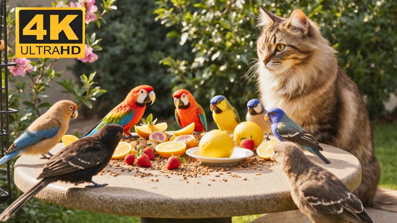 [No Ad Interruptions] Cat TV 😺 A squirrel bounds past as birds take to ...