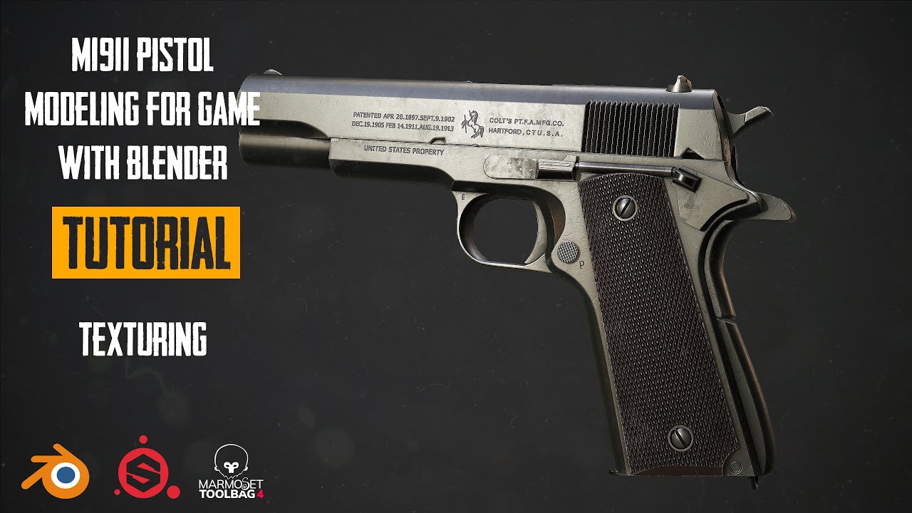 M1911 Pistol Modeling For Game With Blender & Substance Painter (Texturing With Substance ...