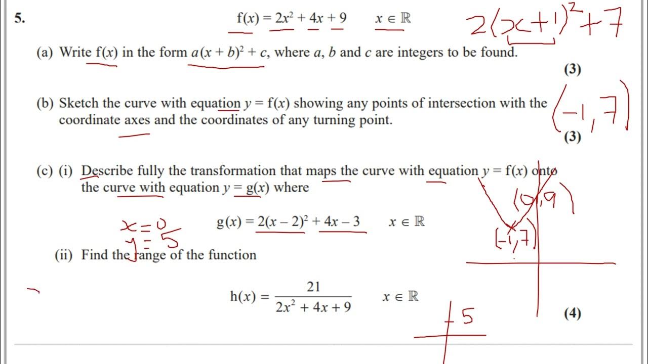 AS Pure Maths Edexcel Past Paper Question Completing the square and ...