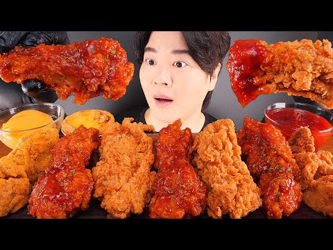ASMR MUKBANG | KFC Fried Chicken & Seasoned Spicy Chicken 🍗 EATING 핫크리스피통다리 갓양념 치킨 닭껍질튀김 소스 퐁당 먹방