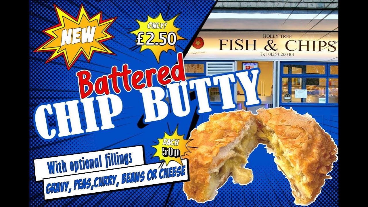 A PROPER BATTERED CHIP BUTTY from Holly Tree Chippy in Blackburn. - YouTube