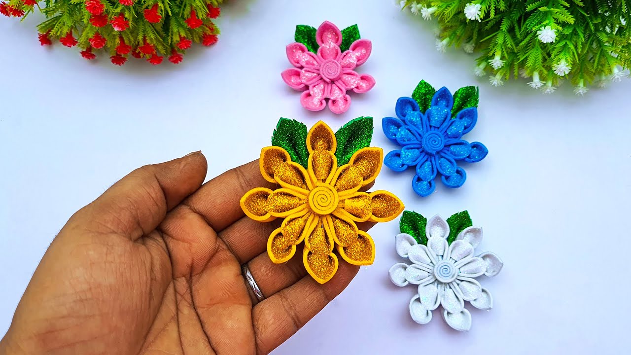 DIY Foam Sheet Flower Making Tutorial | How To Make Foam Sheet flower ...