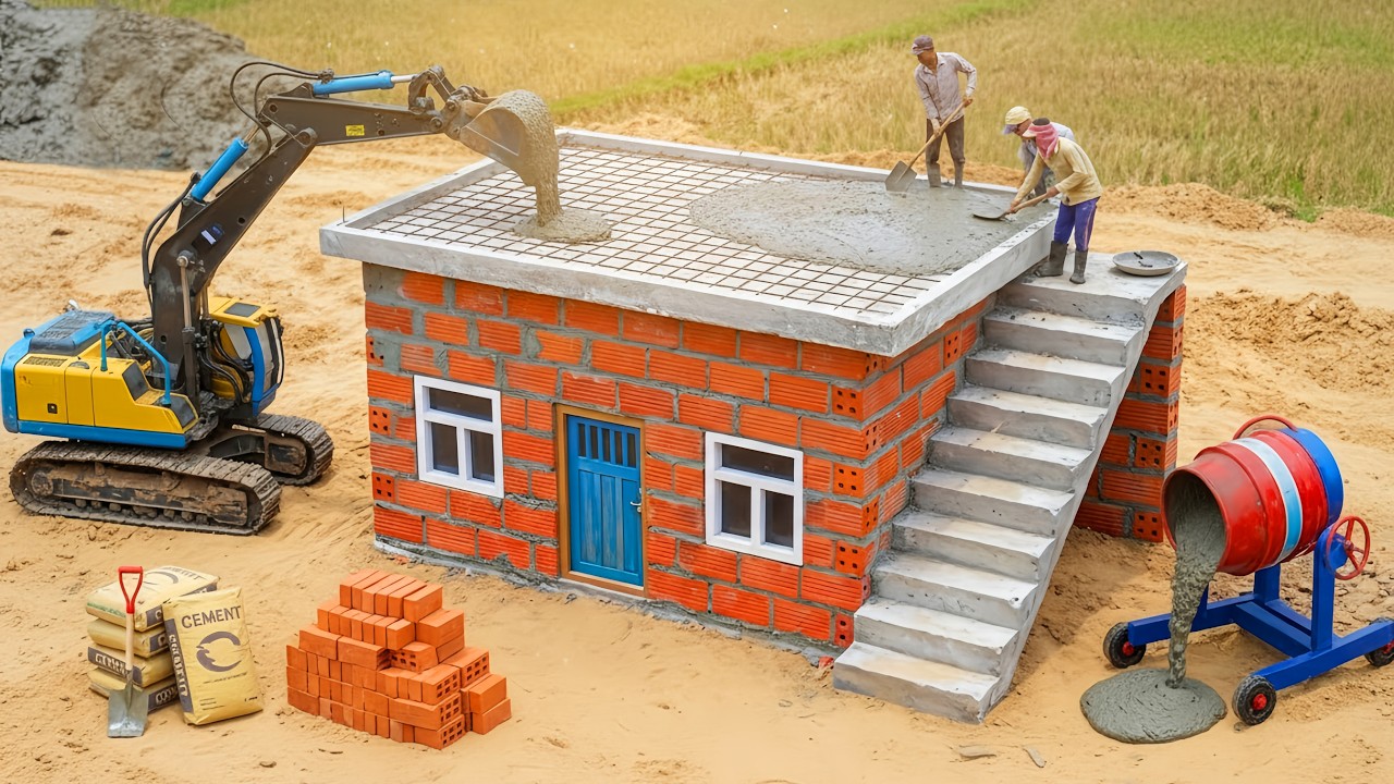 Lightning Hits Pole - DIY Mini House Building with Bricks and Cement ...