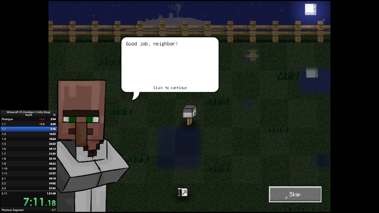 Minecraft VS Zombies 2 Unity Speedrun - Easy Mode (1h 31m 01.01s - Former WR) - YouTube
