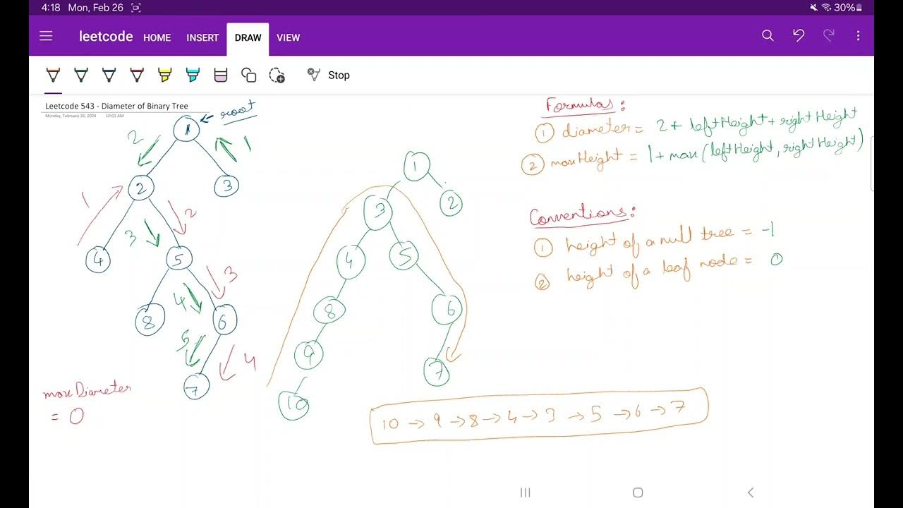 Leetcode 543 - Diameter of Binary Tree Final: Using Modified DFS - YouTube