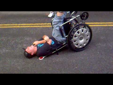 Wheelchair wheelie fail - YouTube