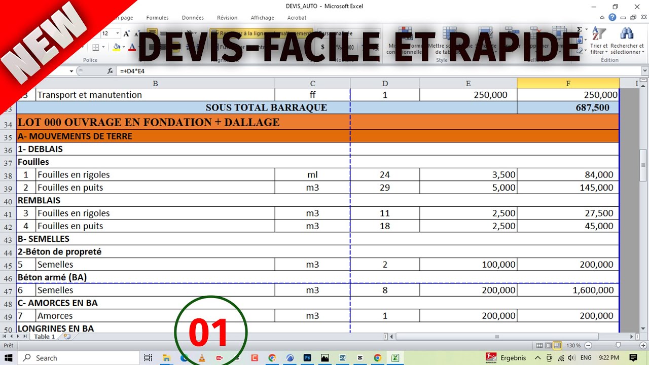 DEVIS DES TRAVAUX DE CONSTRUCTION - FORMATION DÉTAILLÉ 01 - YouTube