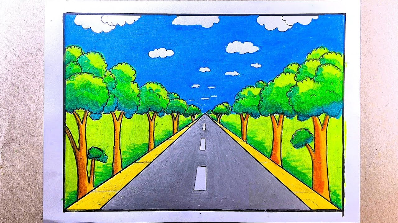 Draw a Road/street scenery || রাস্তার দৃশ্য আঁকা || simple techniques ...