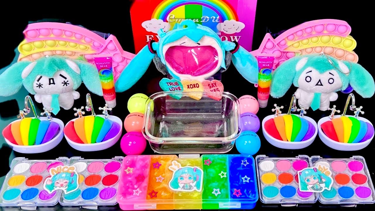 [ASMR]Mixing "Hatsune Miku" Eyeshadow, Glitters Into Clear Slime ...