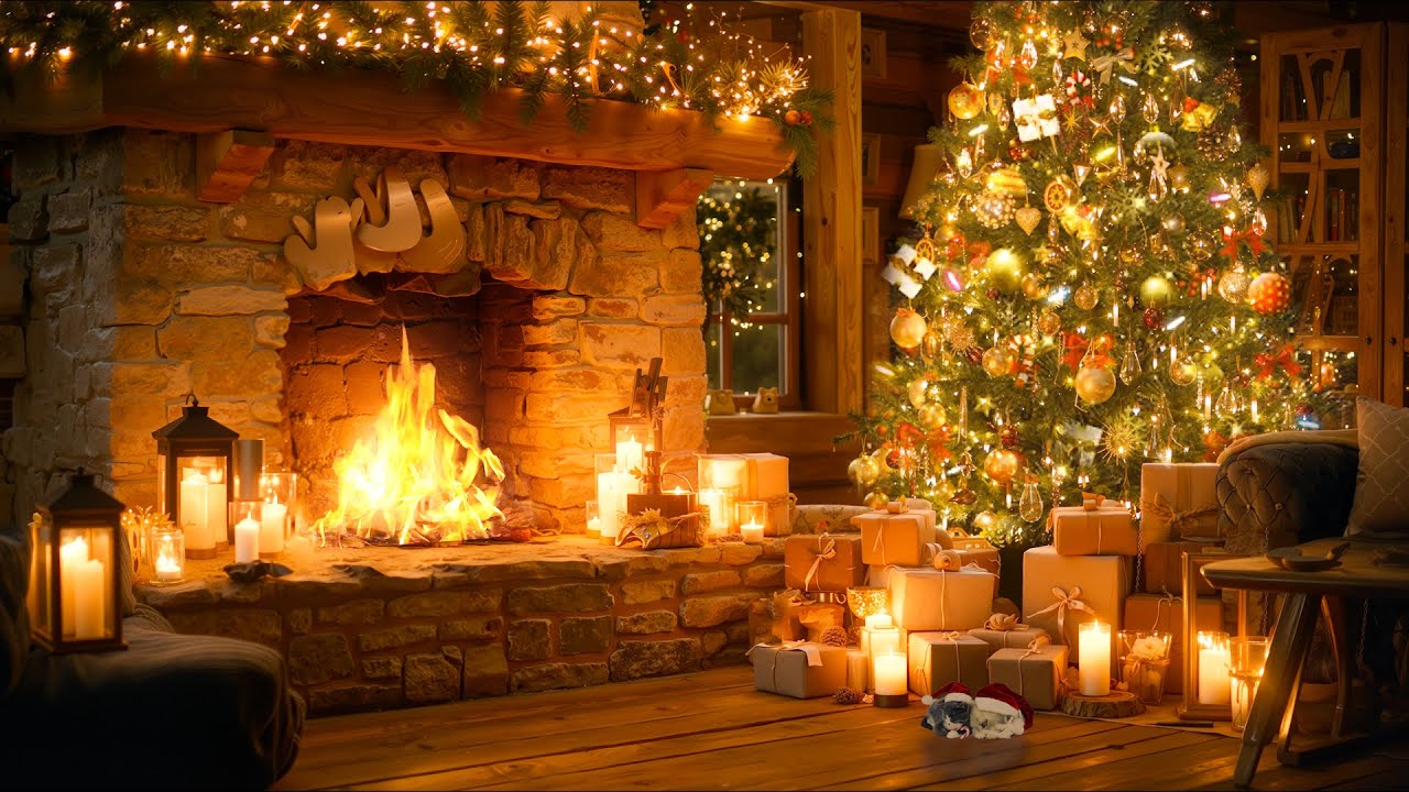 Cozy Christmas Cabin with a Crackling Fireplace 🔥 Snowy Winter Day ...