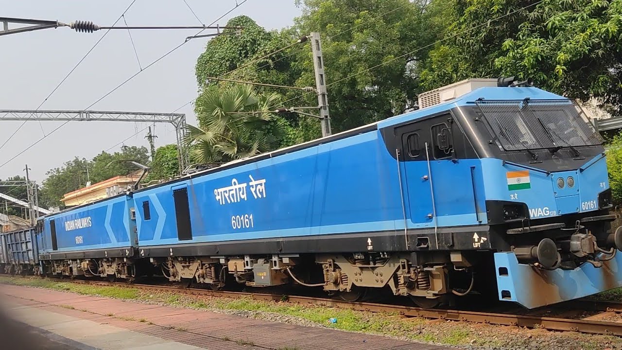 Wag 12b power full locomotive engine in world goods train crossing ...