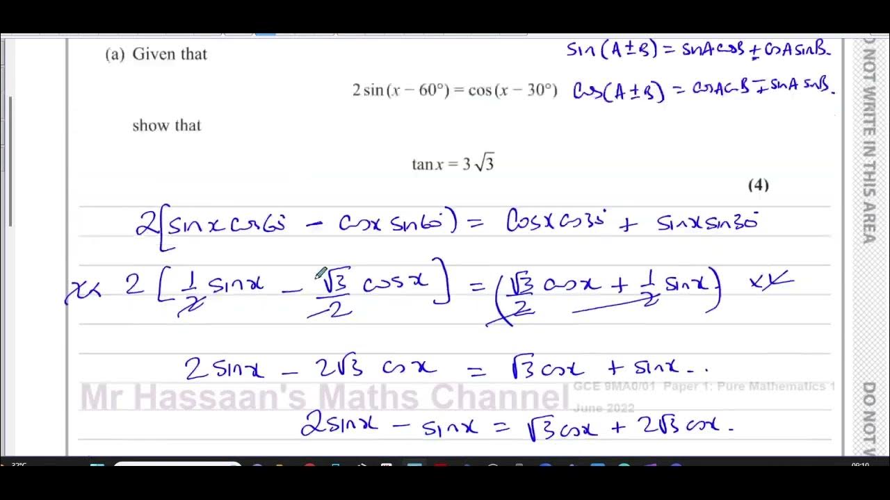 [P3], Edexcel, (GCE), 9MA0/01, A2, (UK), June 2022, Q14, Trig ...