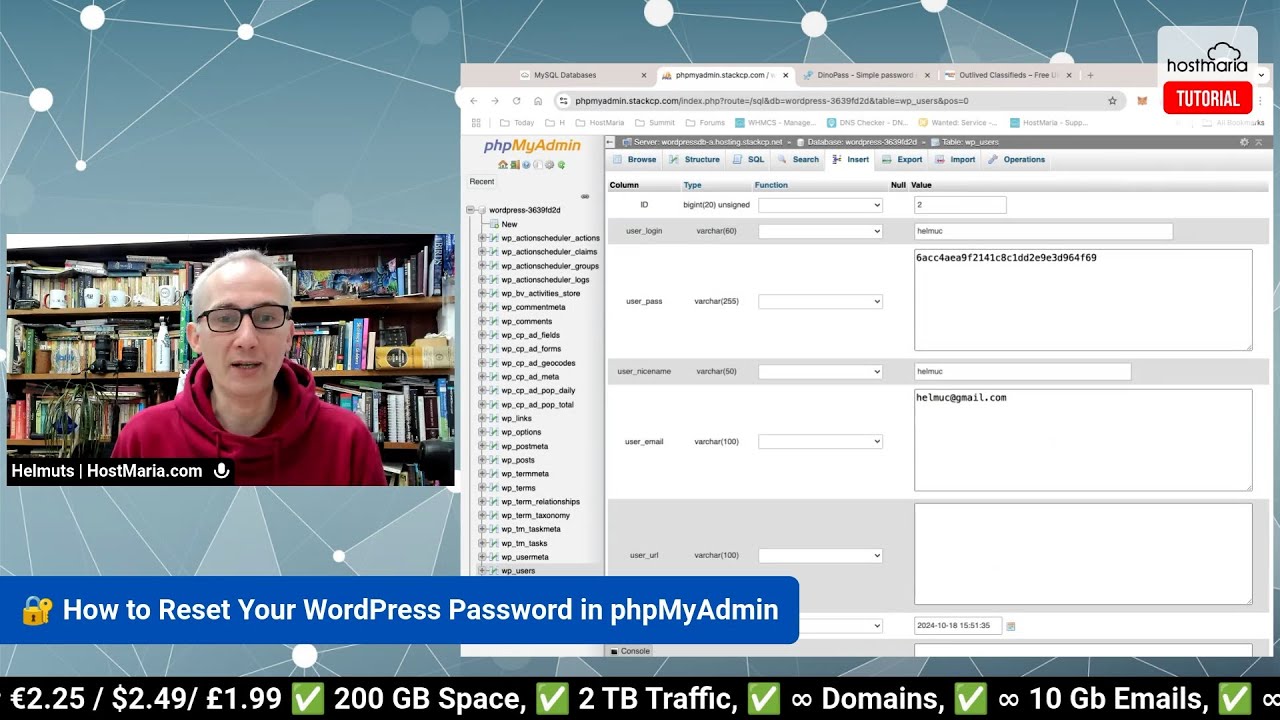 How to Reset a WordPress Password Using phpMyAdmin - YouTube