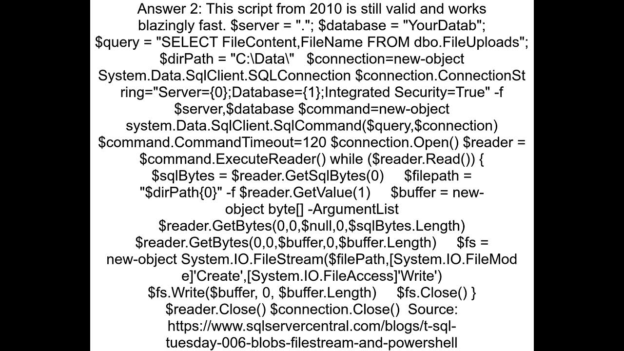 Extracting a large blob from SQL Server to a file takes a very long time in PowerShell - YouTube