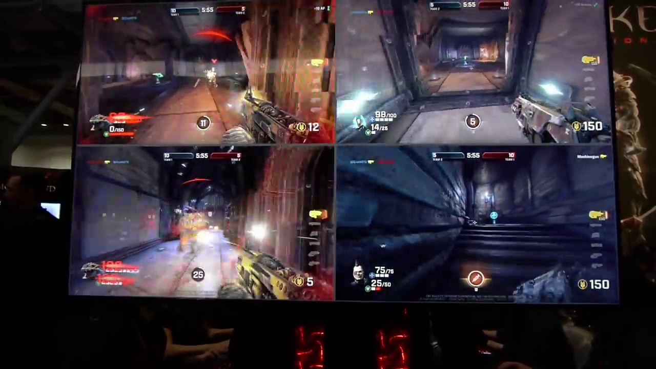 Quake Champions gameplay on 4 screen multiplayer(60FPS) - YouTube