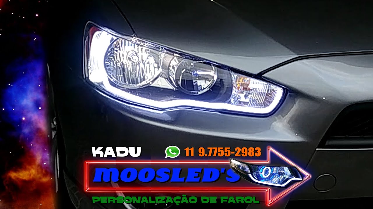 FAROL MITSUBISHI LANCER COM BARRA DE LED 07 08 09 2010 2011 2012 2013 ...