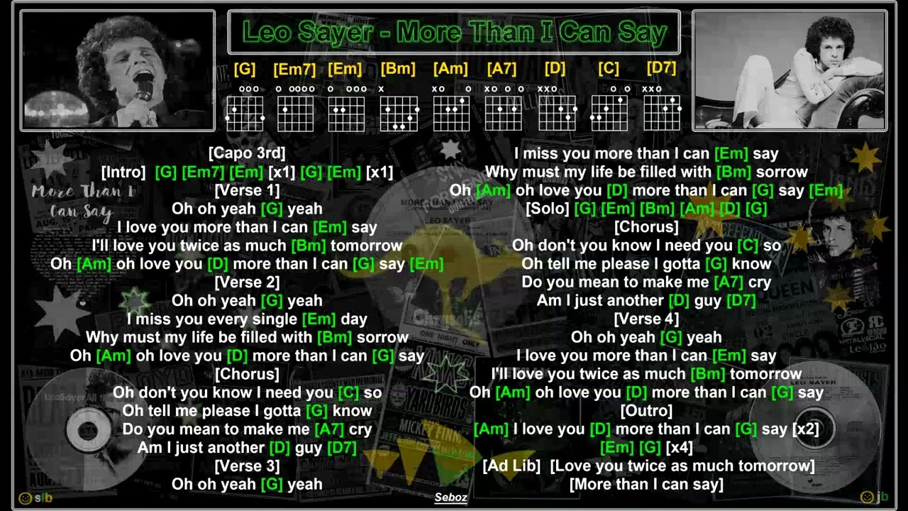 Leo Sayer - More Than I Can Say [G] [Vocals] [Jam Track] [Guitar chords ...
